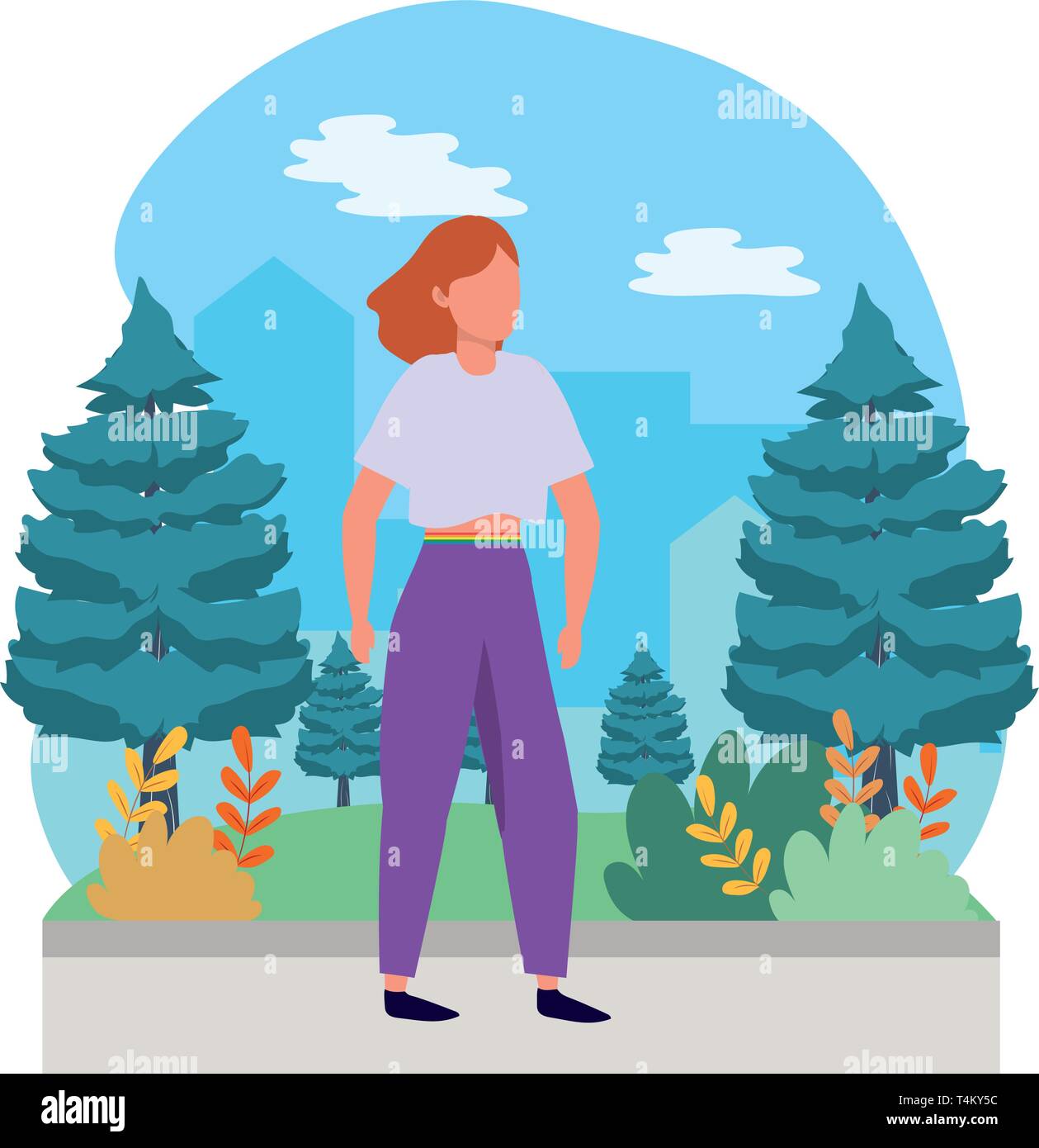 young woman nature outdoor scene cartoon vector illustration graphic ...
