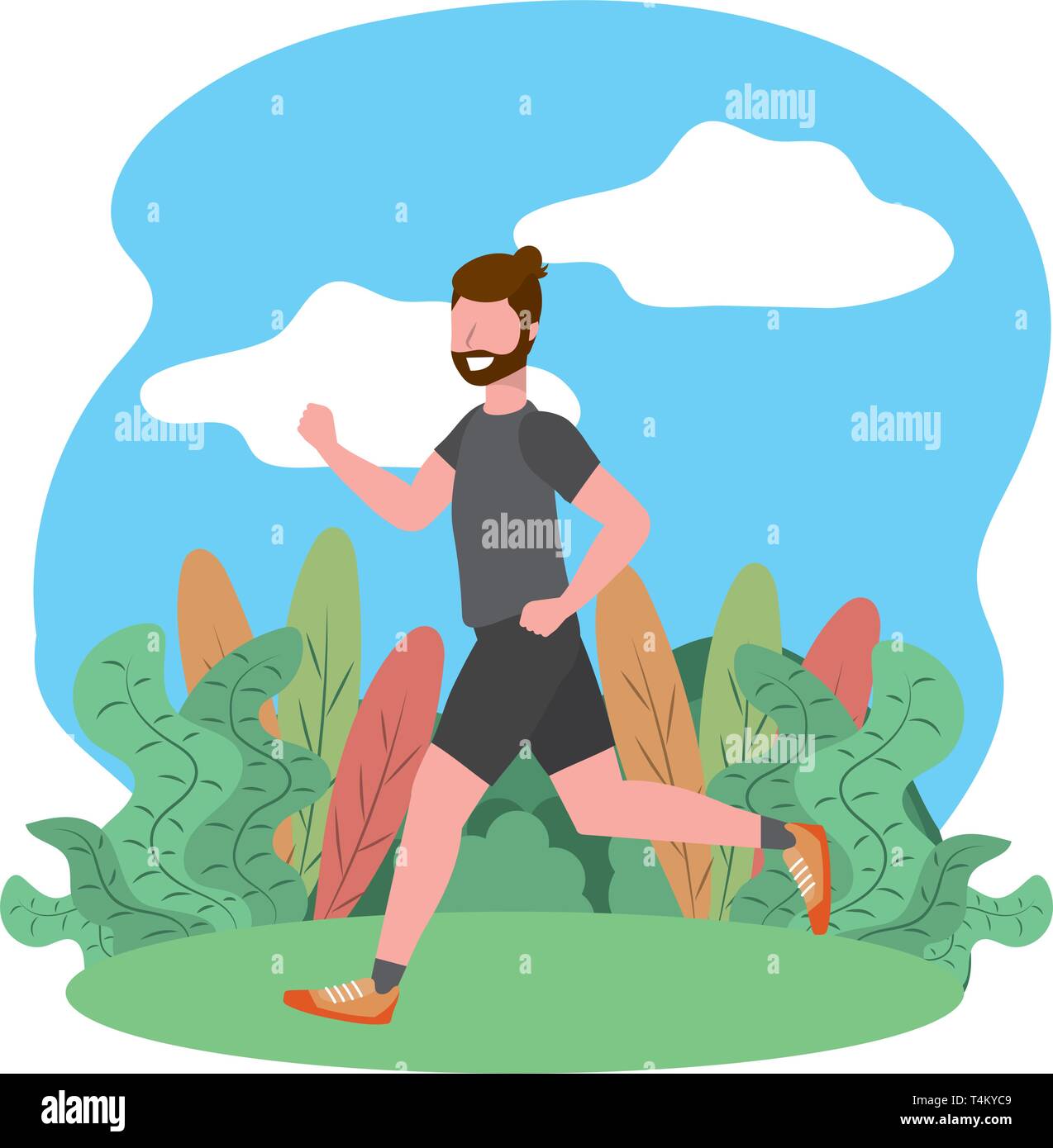fitness sport train man running outdoor scene cartoon vector ...