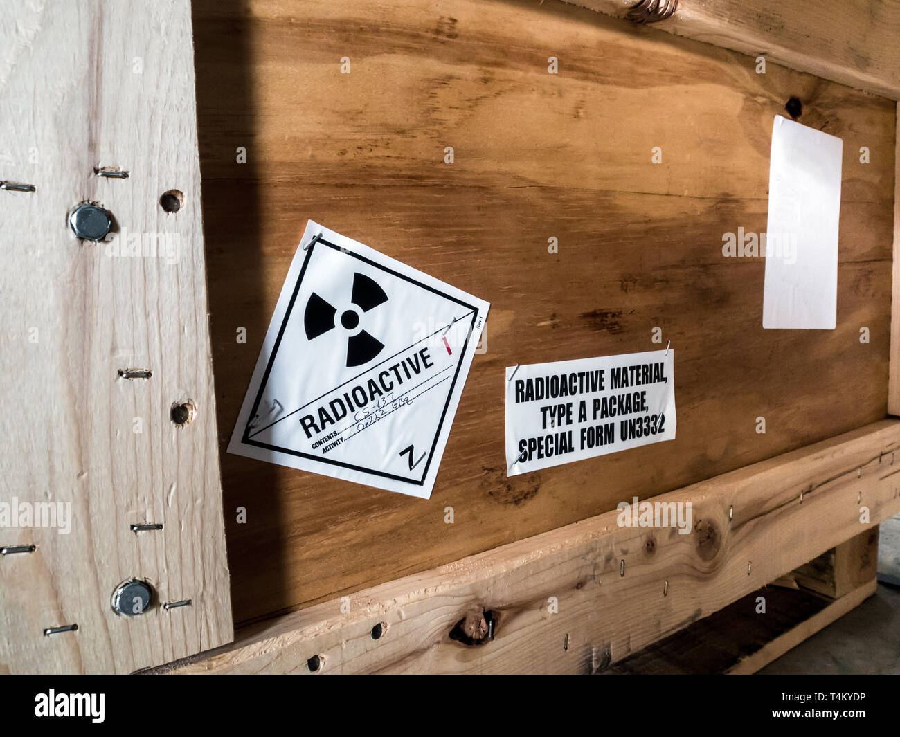 Radioactive material label beside the transportation wooden box Type A ...