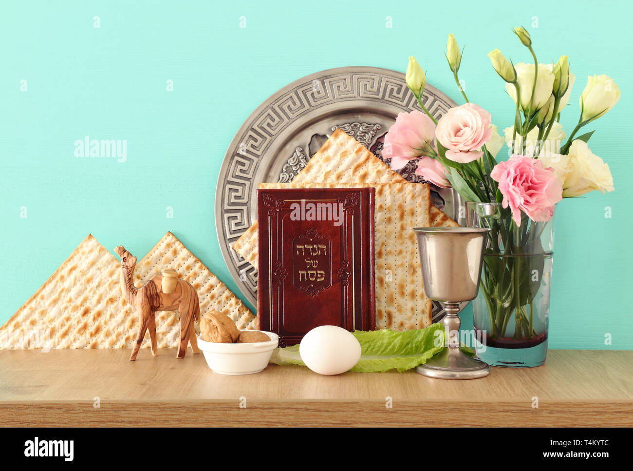 Pesah celebration concept (jewish Passover holiday). Traditional book ...