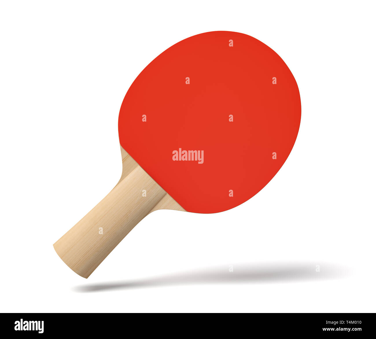 3d close-up rendering of ping pong racket with wooden handle and red ...