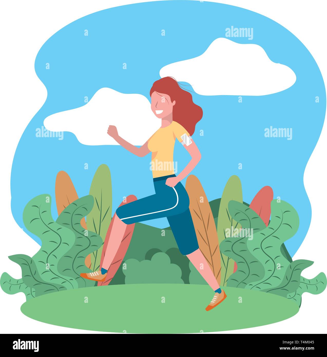 fitness sport train woman running outdoor scene cartoon vector ...