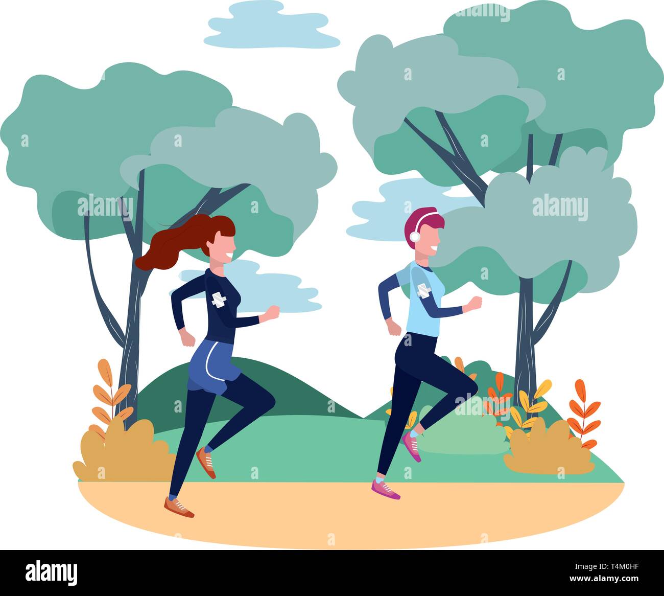women running with sportwear avatar cartoon character rural landscape ...