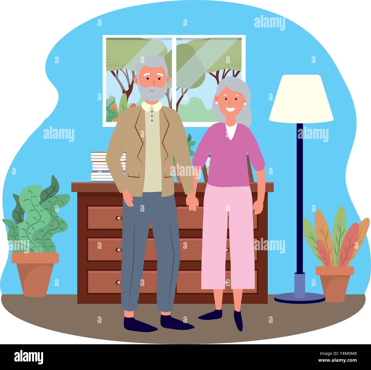 elderly couple avatar cartoon character in the living room vector ...