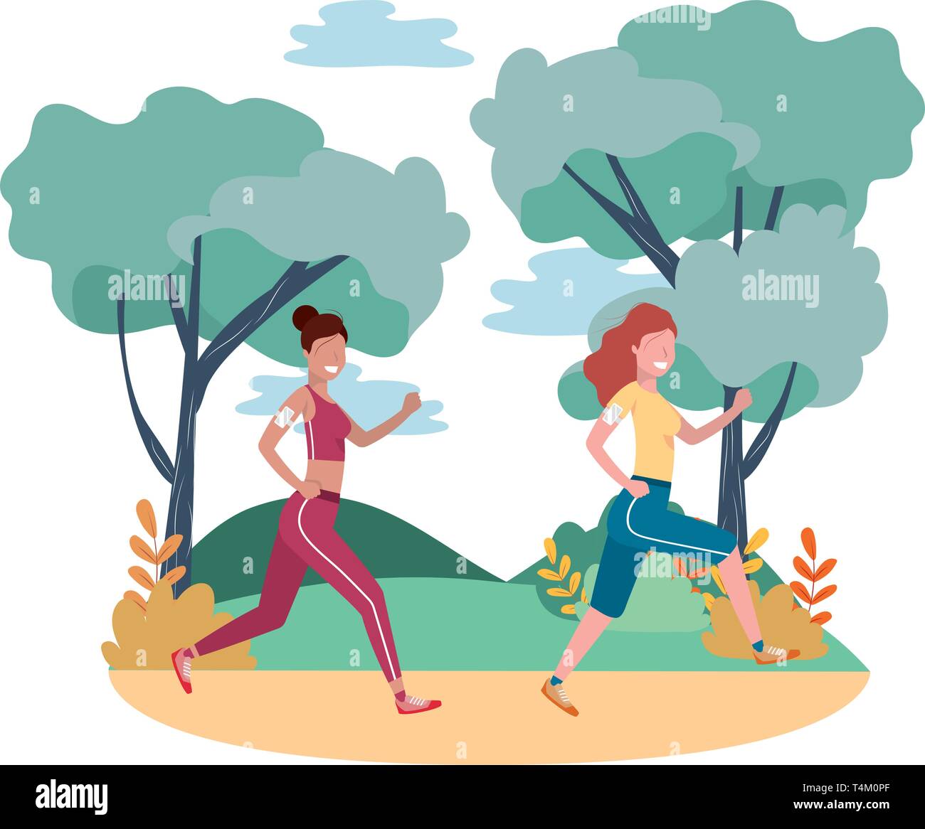 women running with sportwear avatar cartoon character rural landscape ...