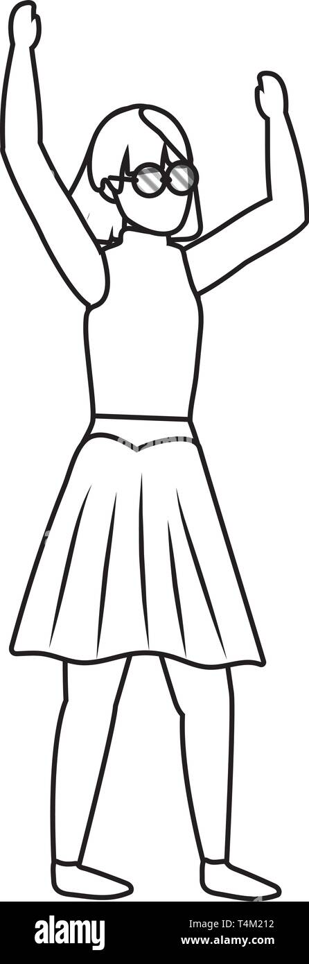 human young woman body raised hands cartoon vector illustration graphic ...