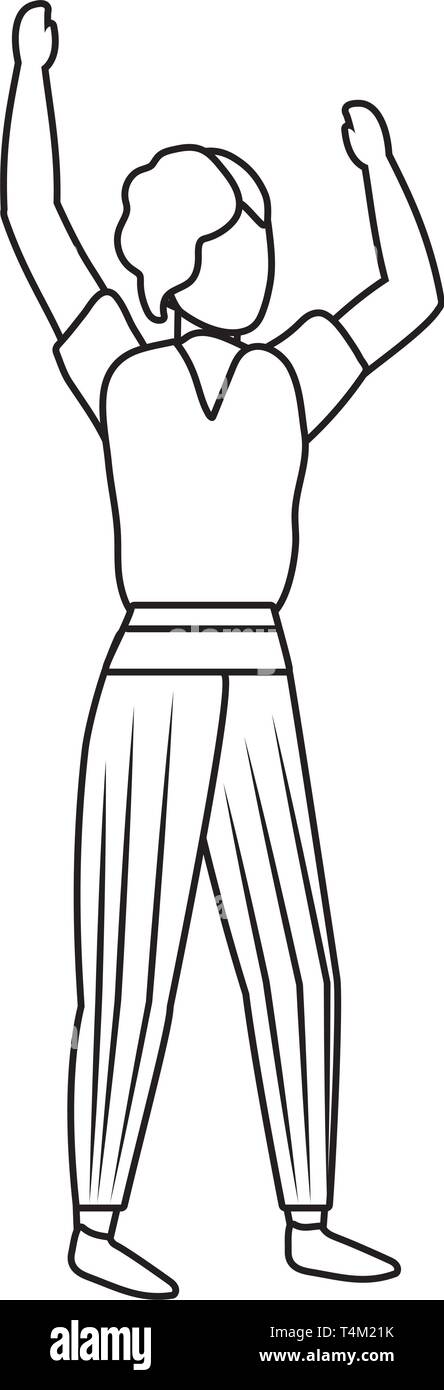 human young woman body raised hands cartoon vector illustration graphic ...