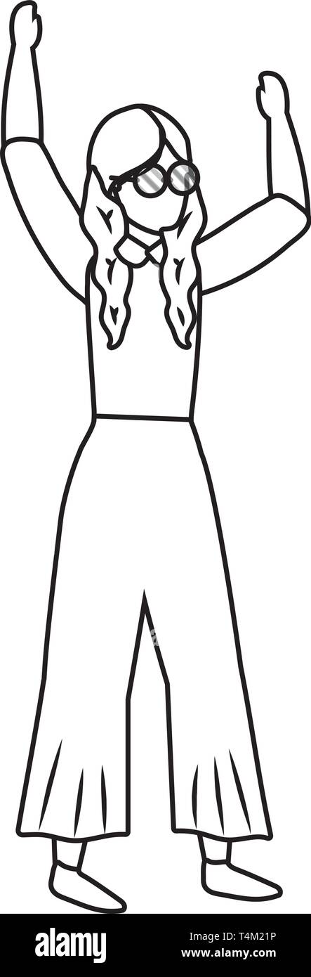 human young woman body raised hands cartoon vector illustration graphic ...