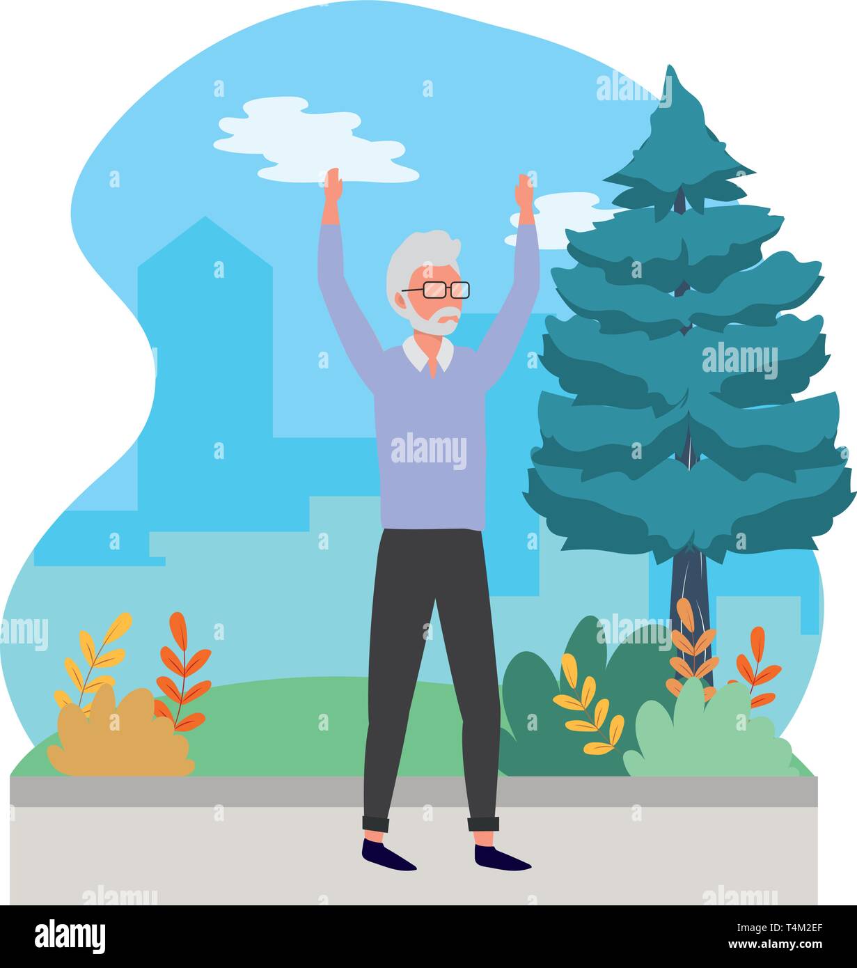 human old man body raised hands cartoon vector illustration graphic ...