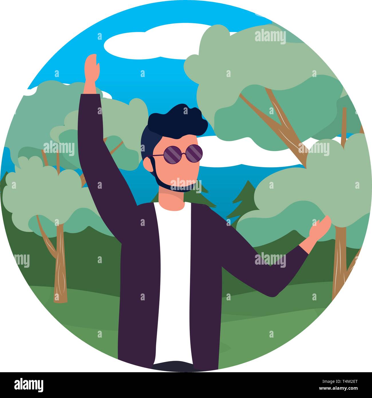 human man upper body wearing sunglasses raised hands cartoon vector ...