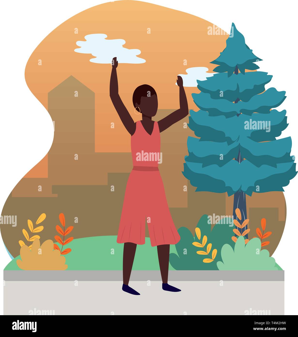 human young woman body raised hands cartoon vector illustration graphic ...