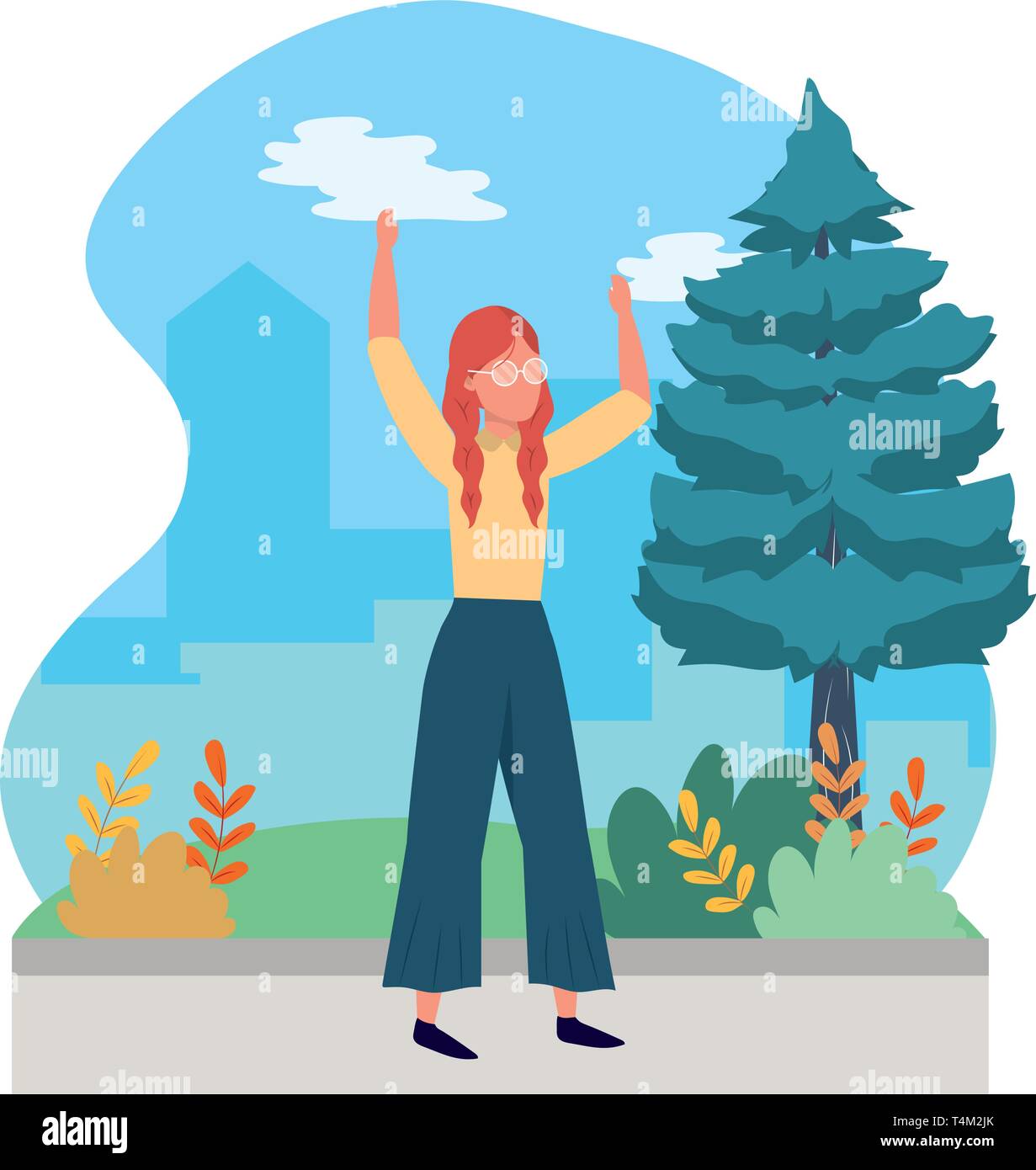 human young woman body raised hands cartoon vector illustration graphic ...