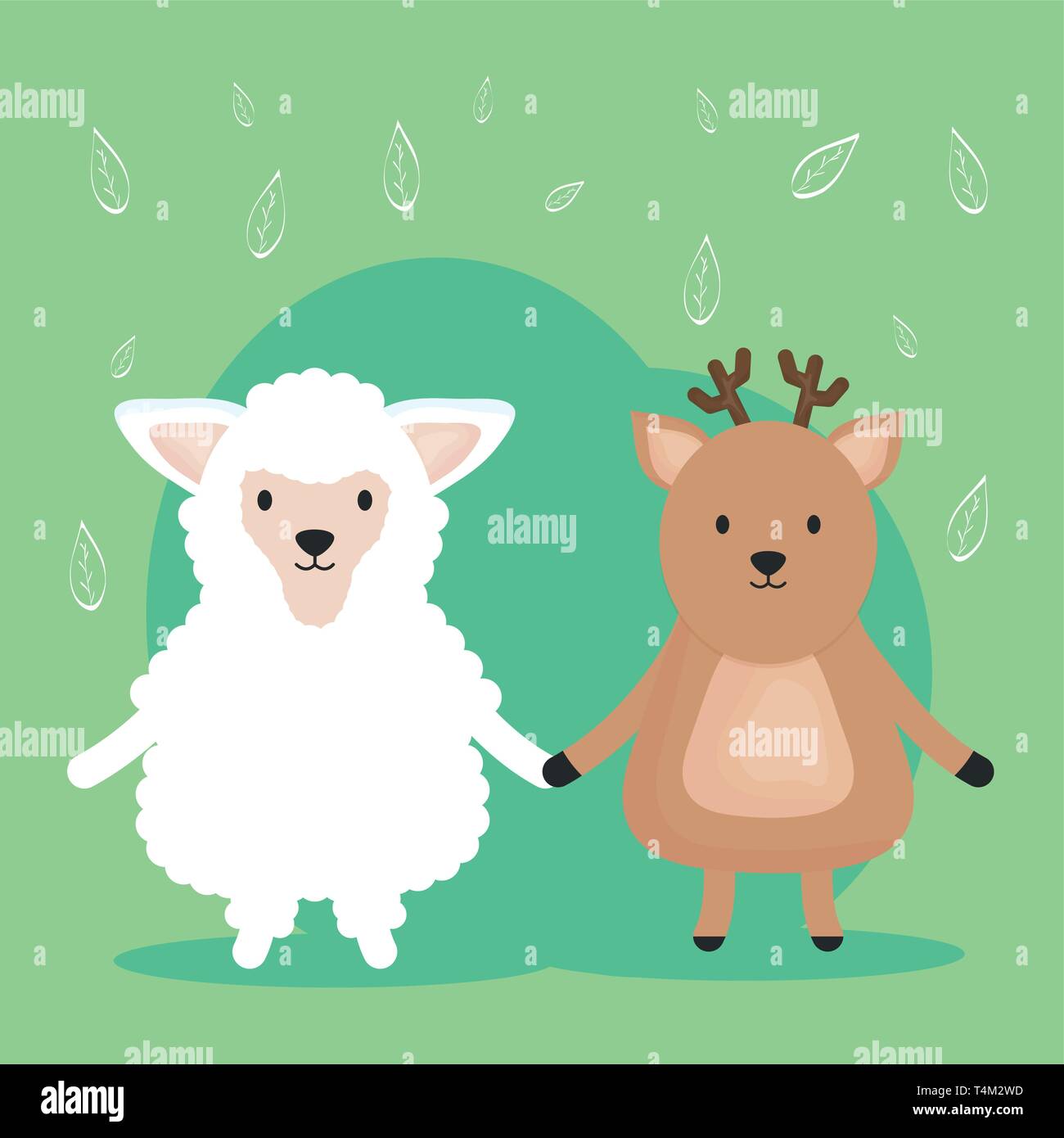 cute sheep and reindeer adorable characters vector illustration design ...