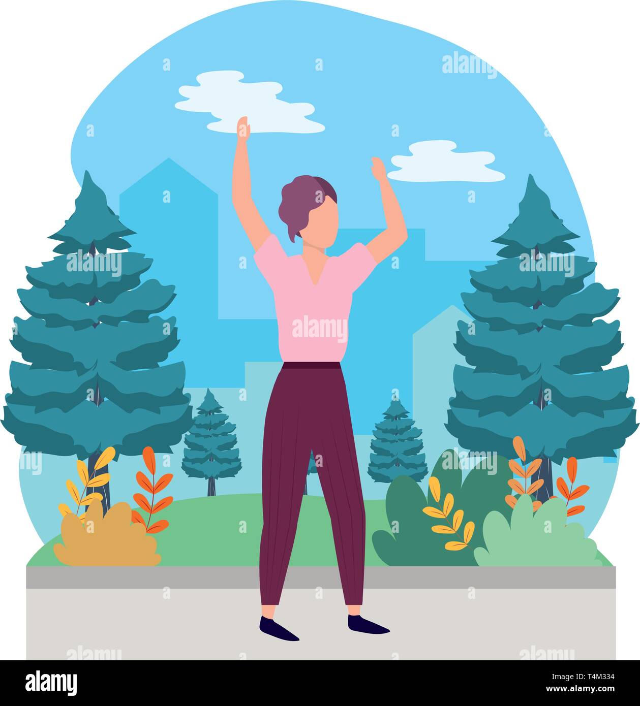 human young woman body raised hands cartoon vector illustration graphic ...