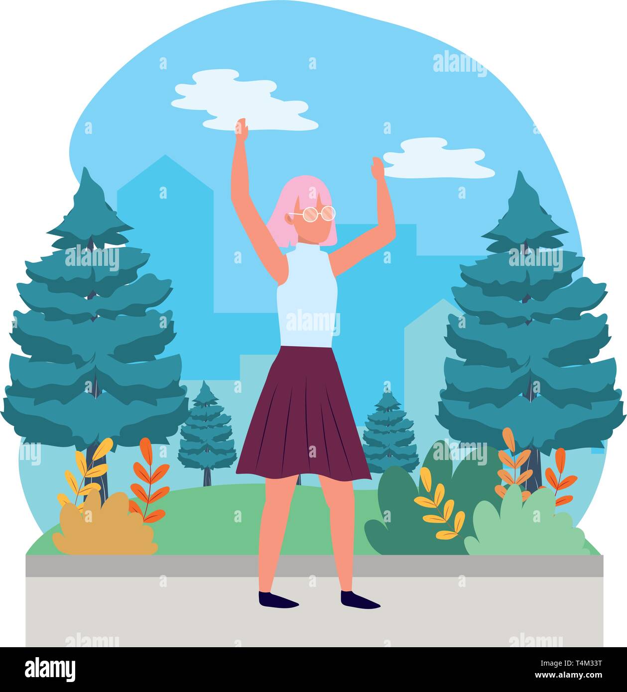 human young woman body raised hands cartoon vector illustration graphic ...