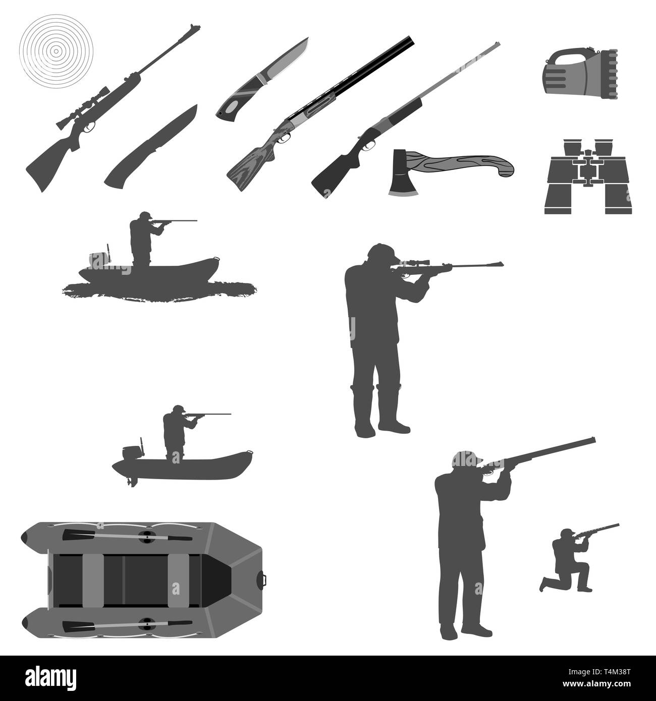 a man shoots a rifle on a hunt. set in different poses. rifles ...