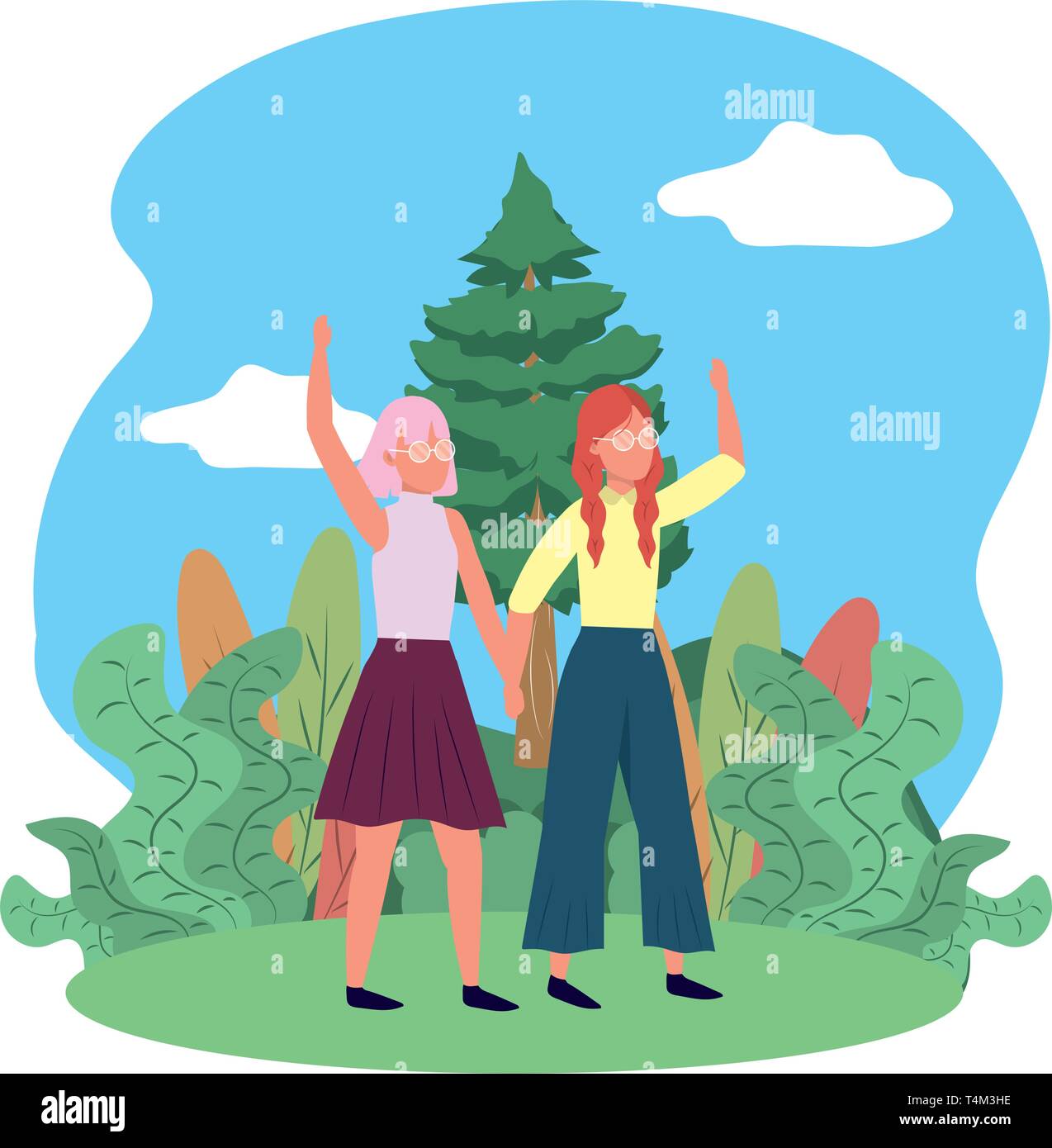 human women body raised hands cartoon vector illustration graphic ...