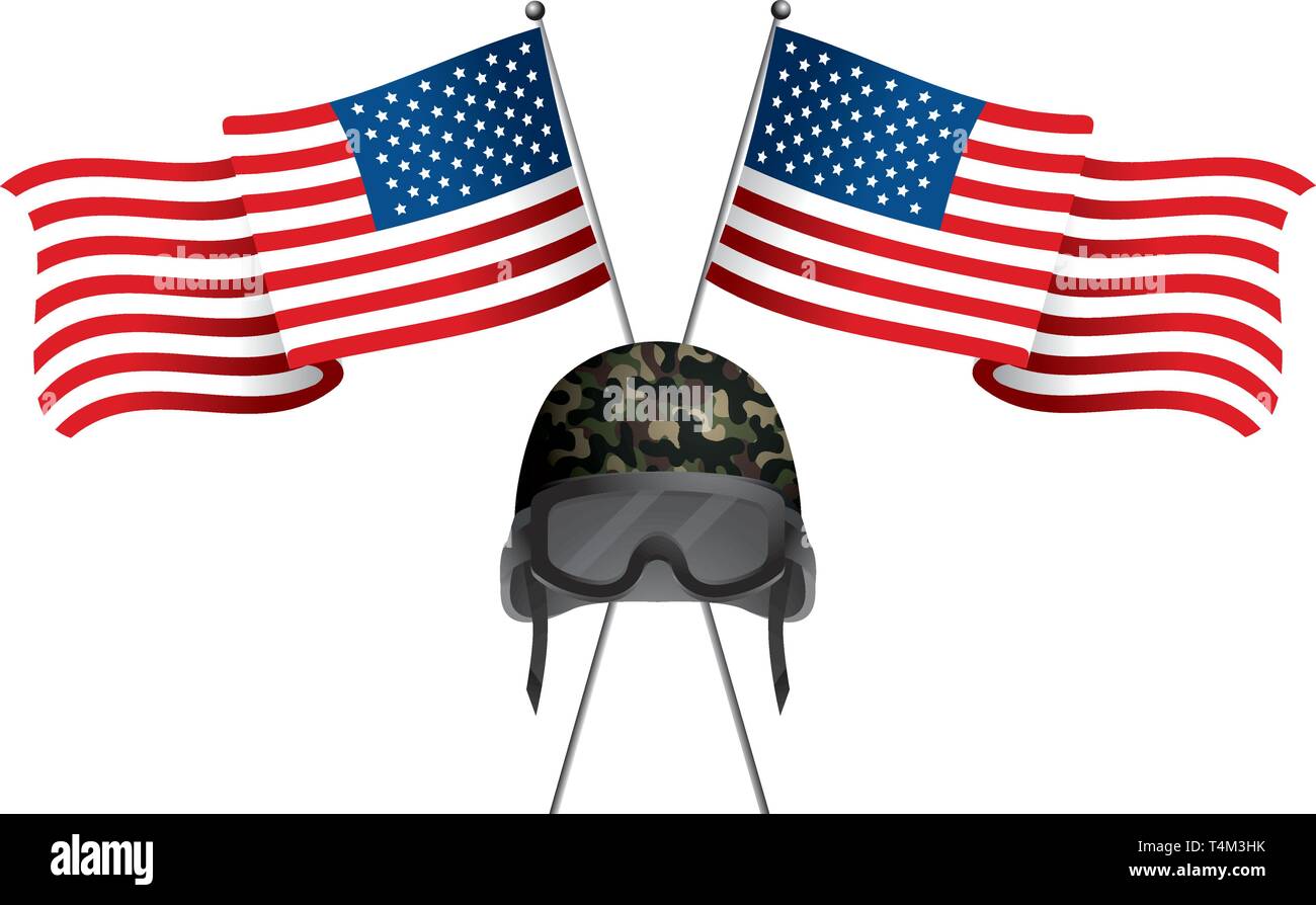 united state flag with military helmet and goggles vector illustration ...