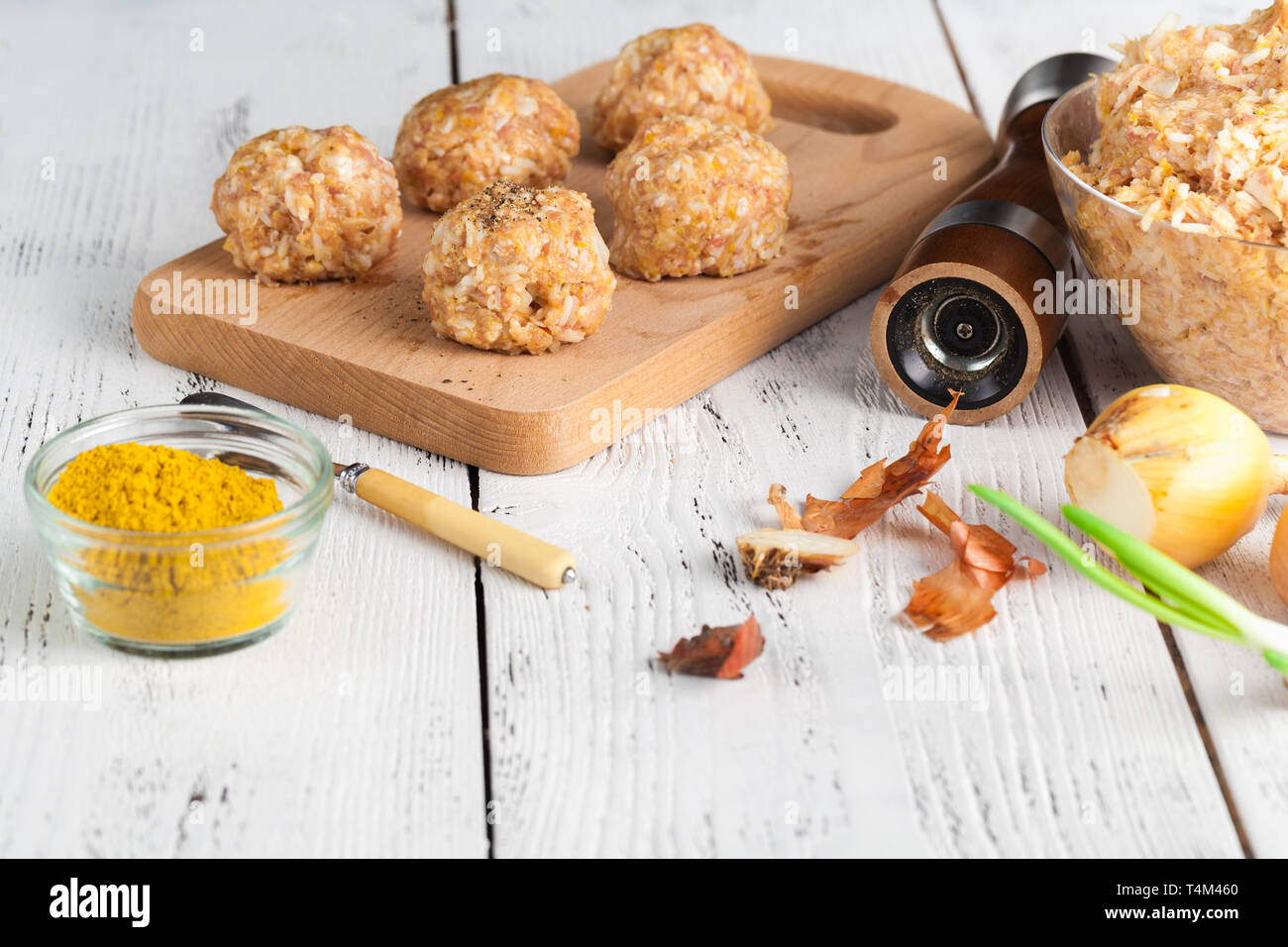 Raw diet chicken meatball cooking process Stock Photo - Alamy