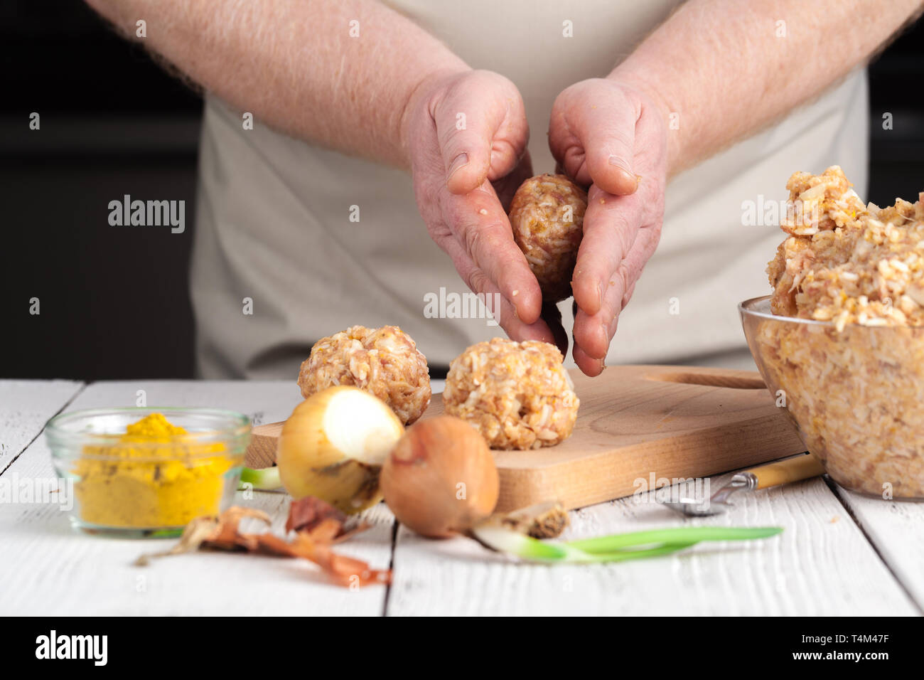 Raw meatballs closeup home hi-res stock photography and images - Alamy