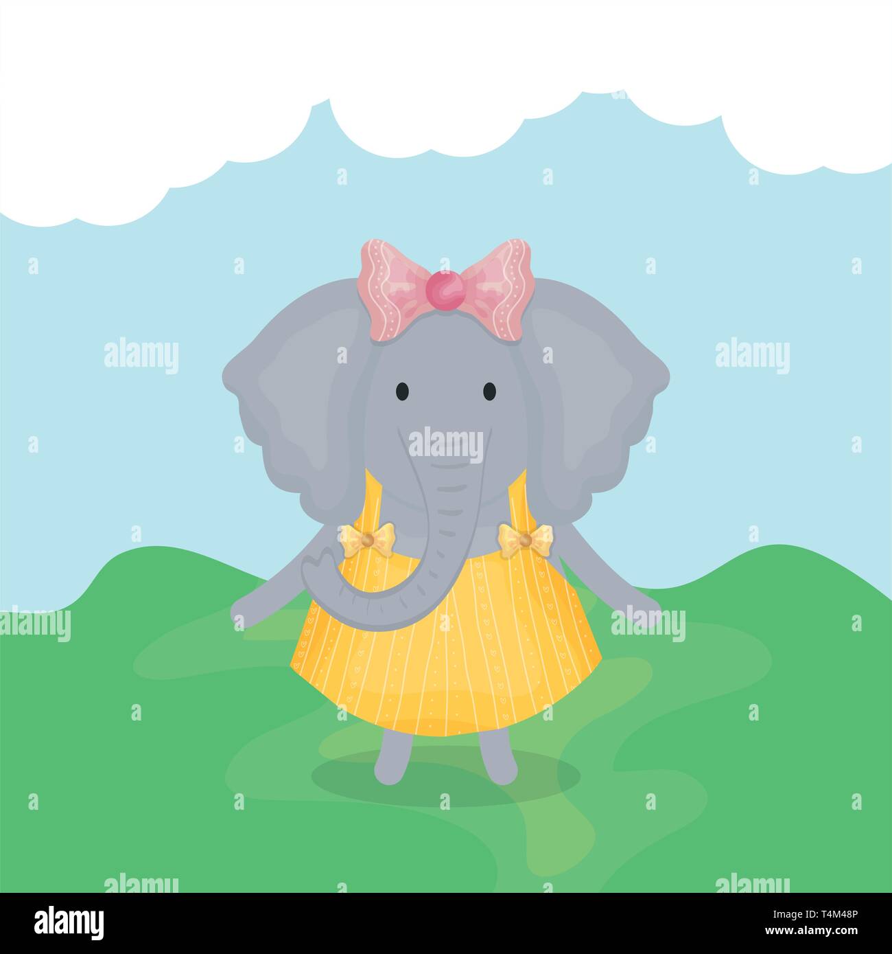 cute female elephant with clothes character vector illustration design ...