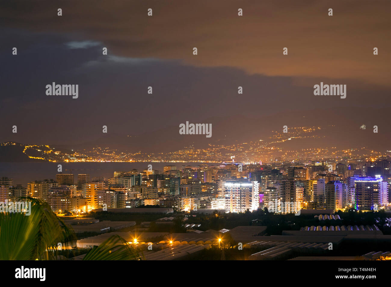 nightly view of Mahmutlar district, Alanya, Province Antalya, Turkey ...