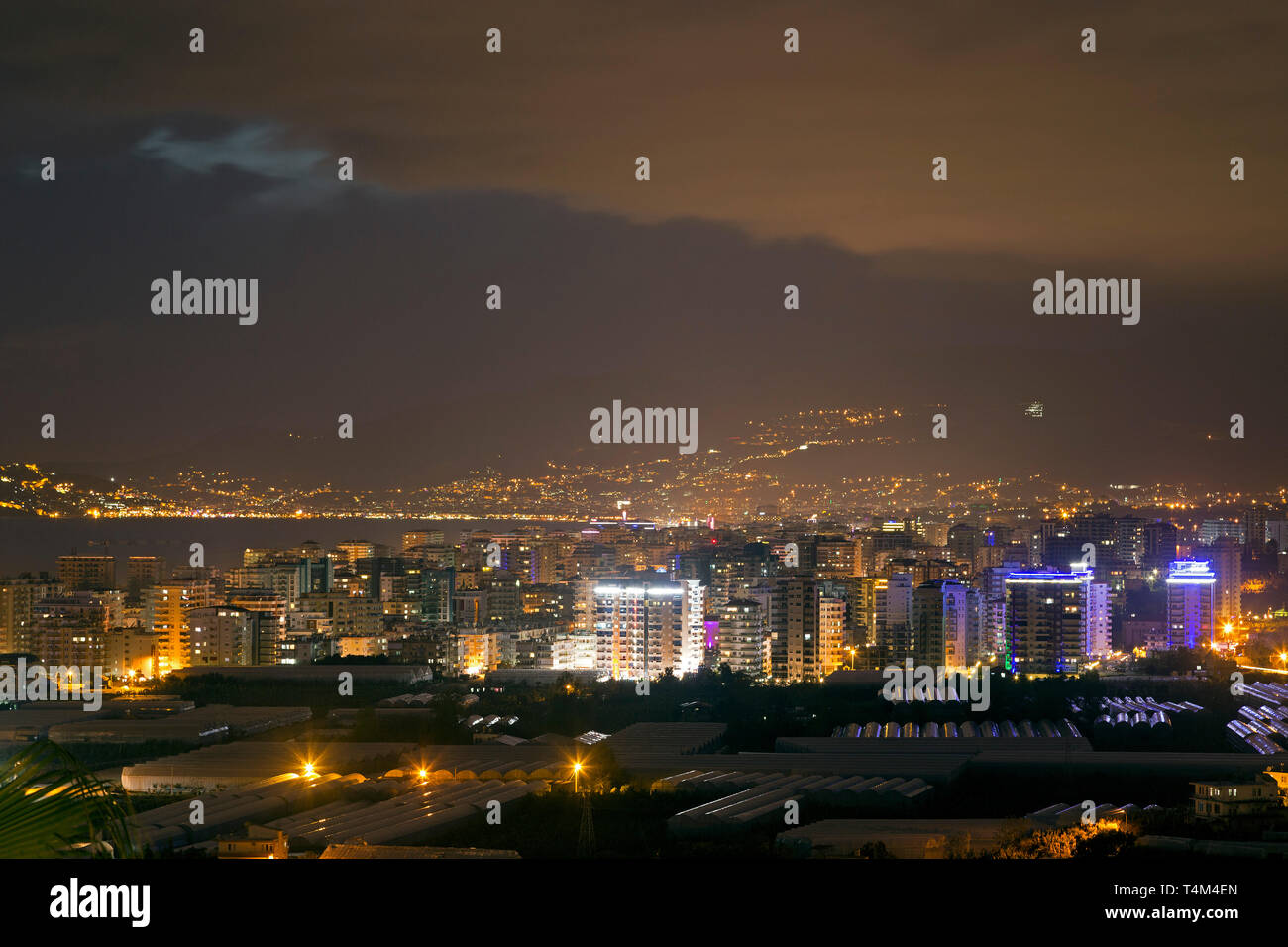 nightly view of Mahmutlar district, Alanya, Province Antalya, Turkey ...