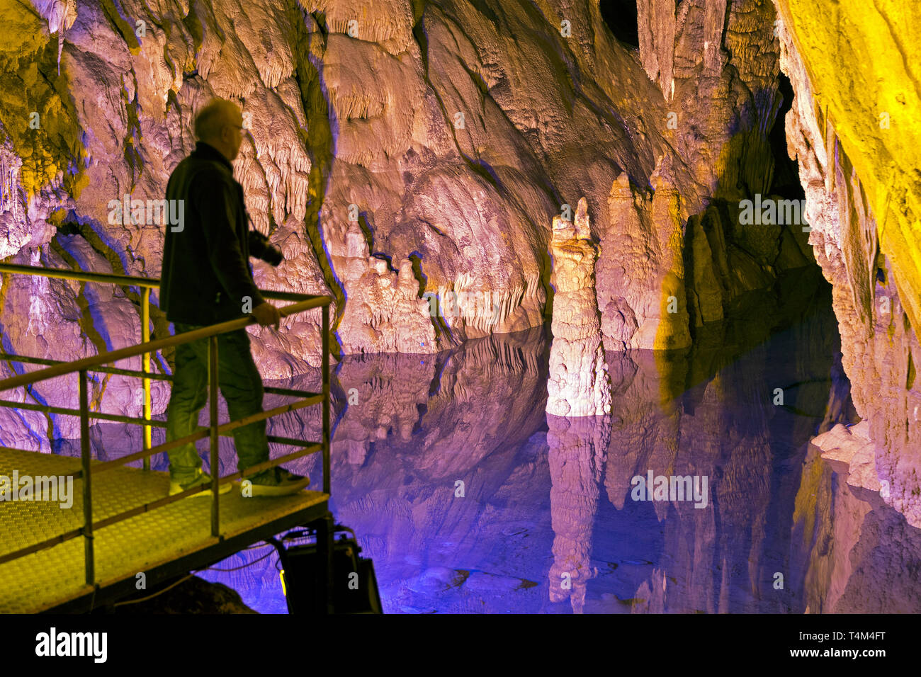 little lake inside Dim Magarasi flowstone cave, Kestel, Alanya, Antalya ...