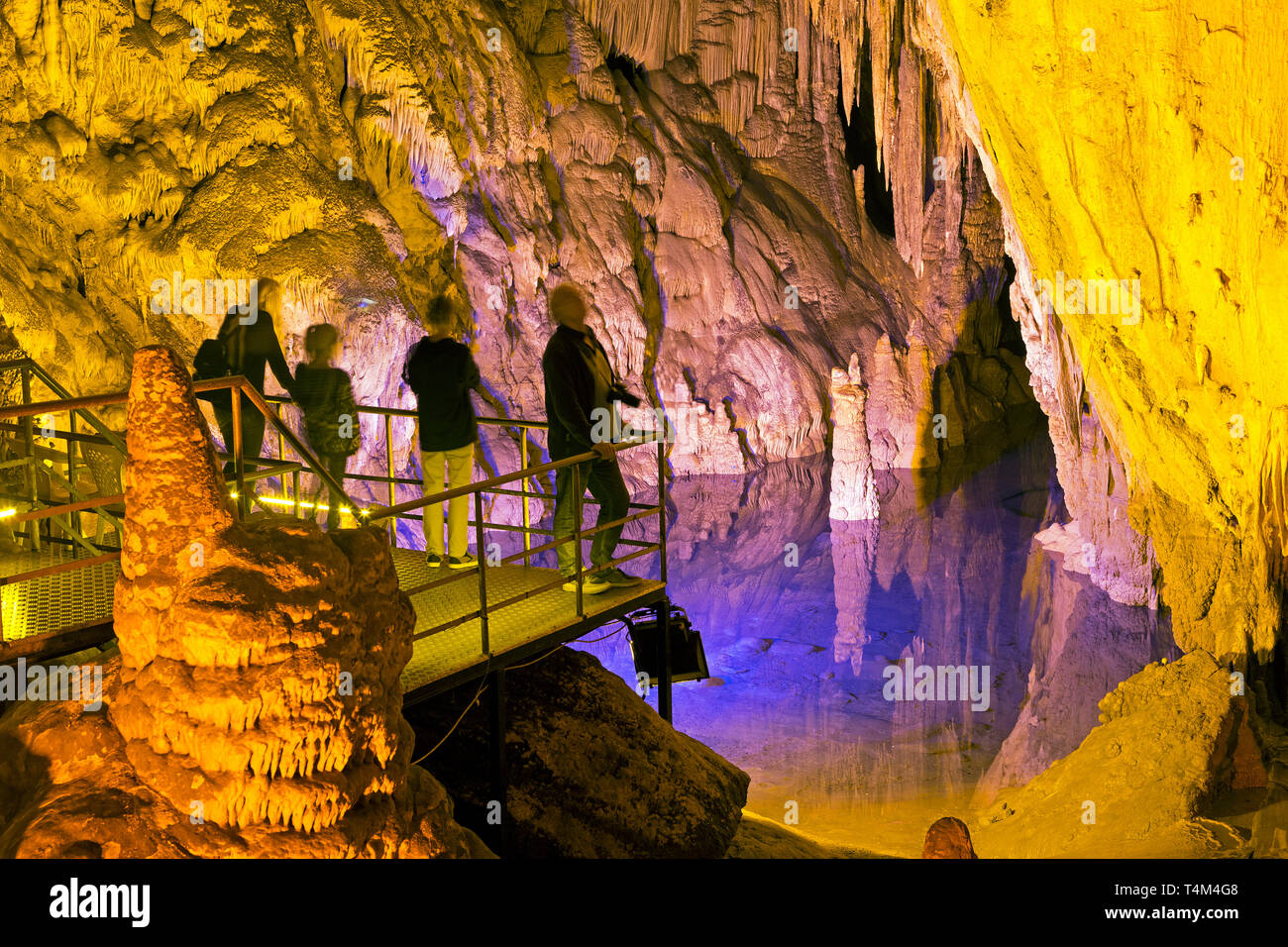 little lake inside Dim Magarasi flowstone cave, Kestel, Alanya, Antalya ...