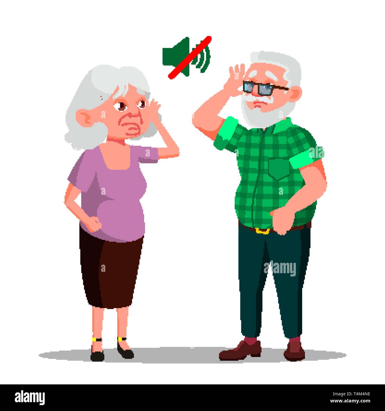 Deaf Senior Man And Woman Vector Cartoon Characters Stock Vector Image ...