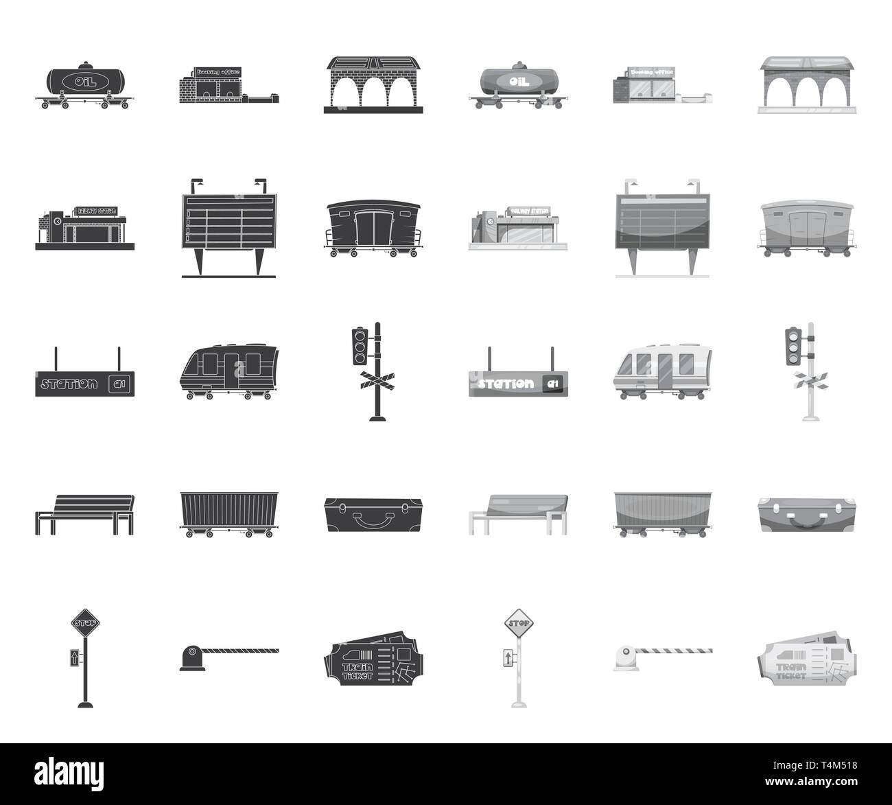 Vector design of train and station sign. Collection of train and ticket ...