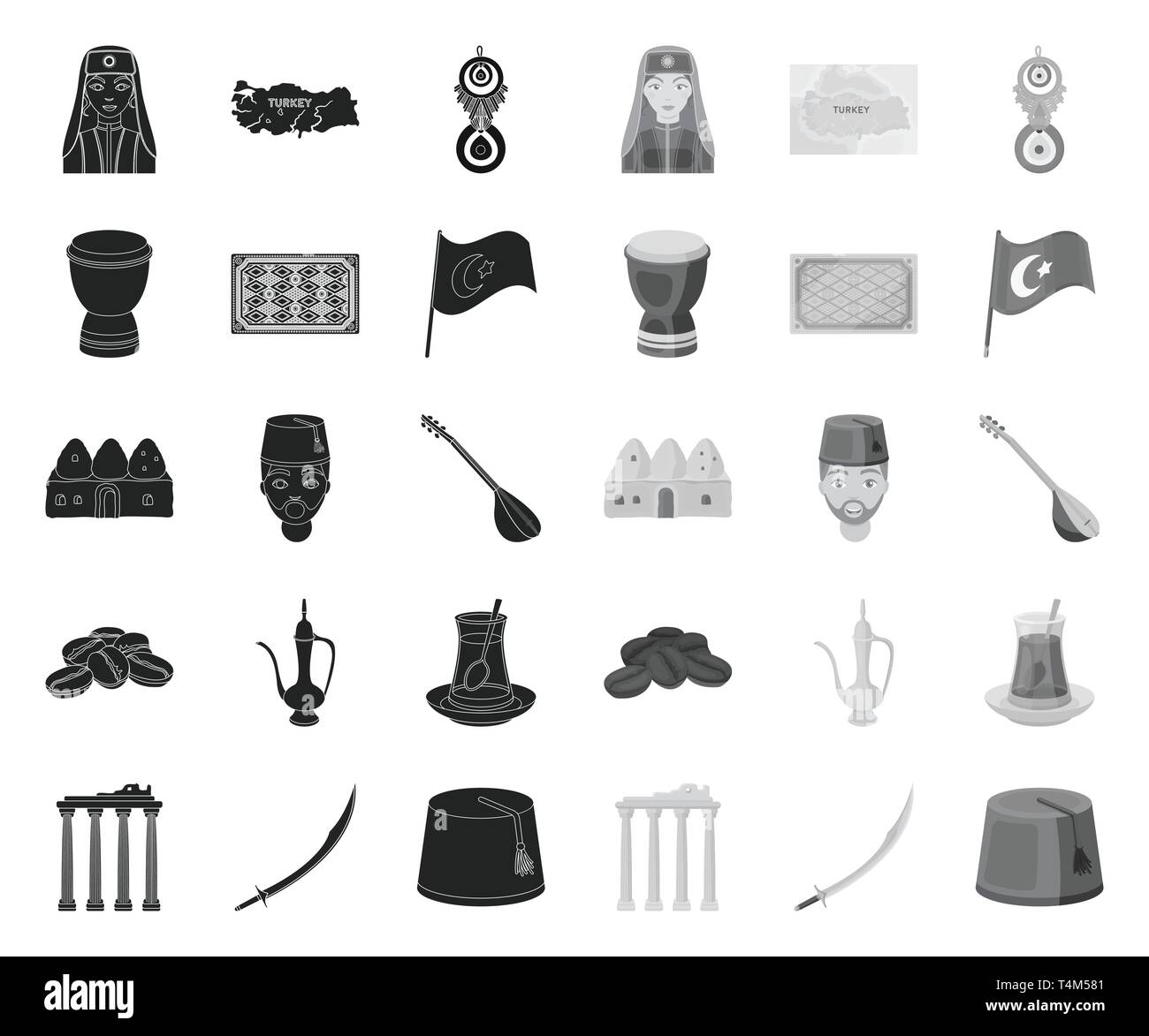 Turkey country black.mono icons in set collection for design.Travel and ...