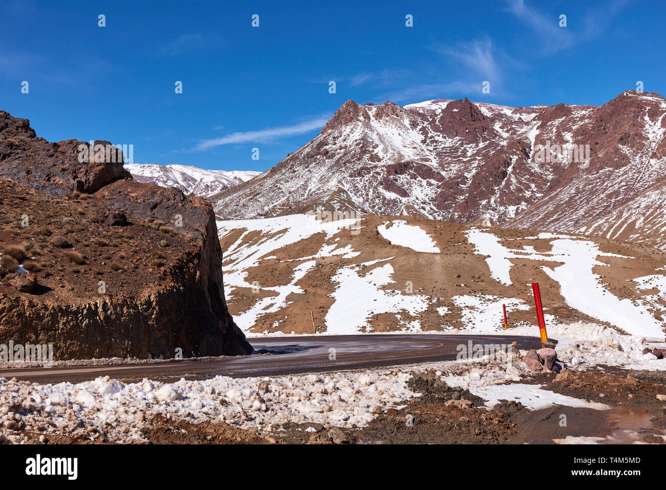 Road at the top of the pass TIZI N'TICHKA, in the High Atlas, MOROCCO ...