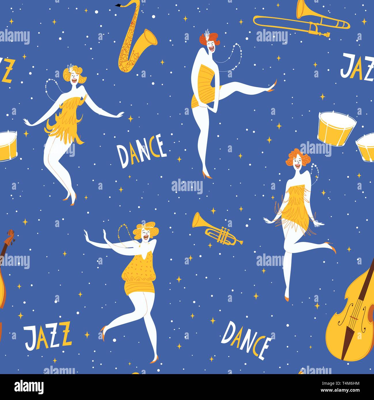 Vector dance seamless pattern with cute dancing women Stock Vector ...