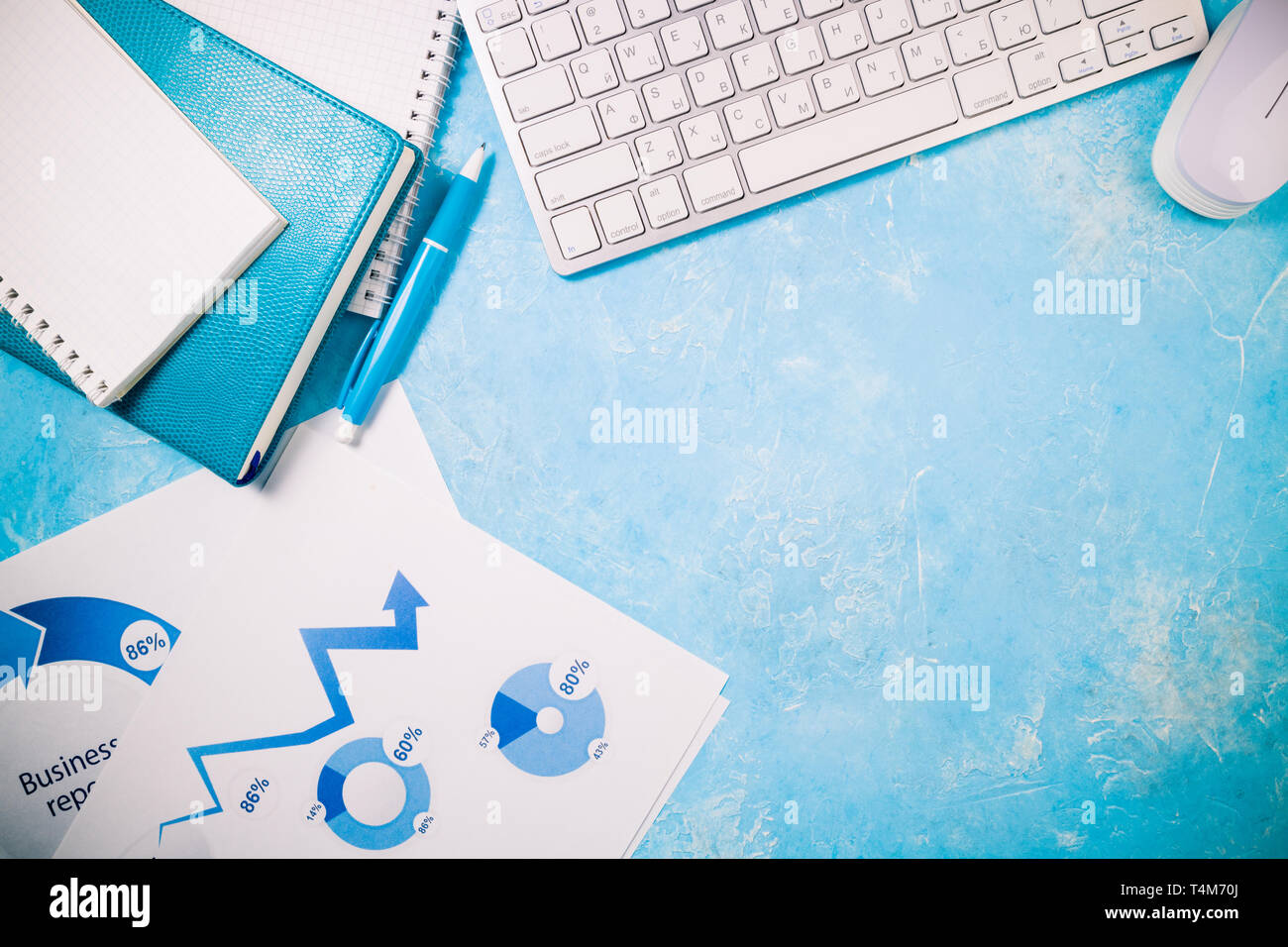 Office desk with business supplies. Workplace with papers, documents ...