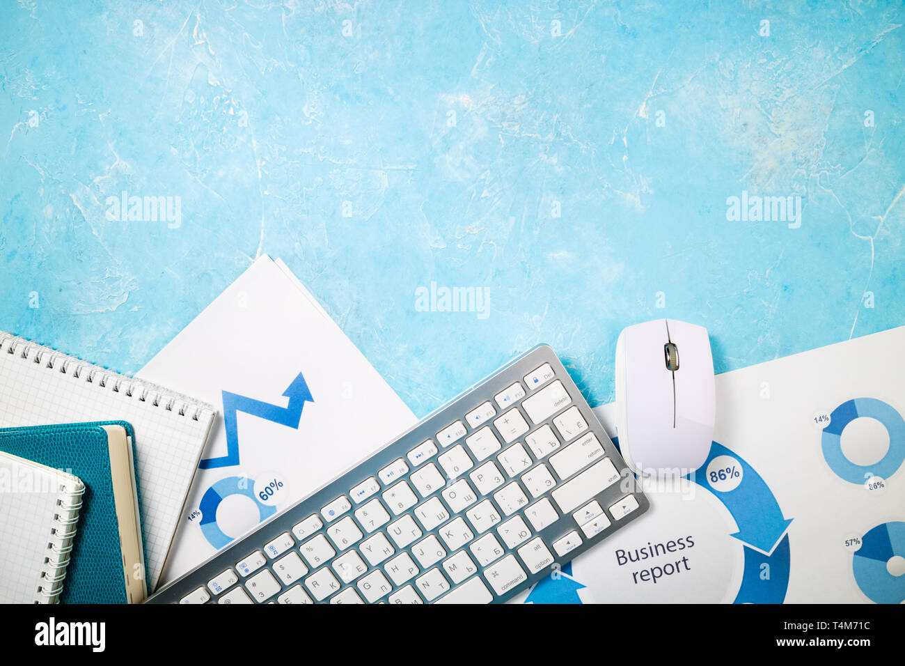 Office desk with business supplies. Workplace with papers, documents ...