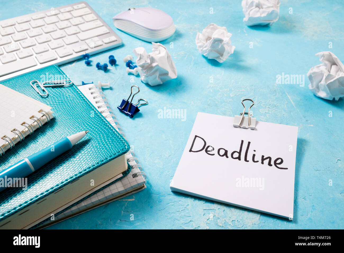 Workplace with business supplies. Office desk with papers, notebooks ...