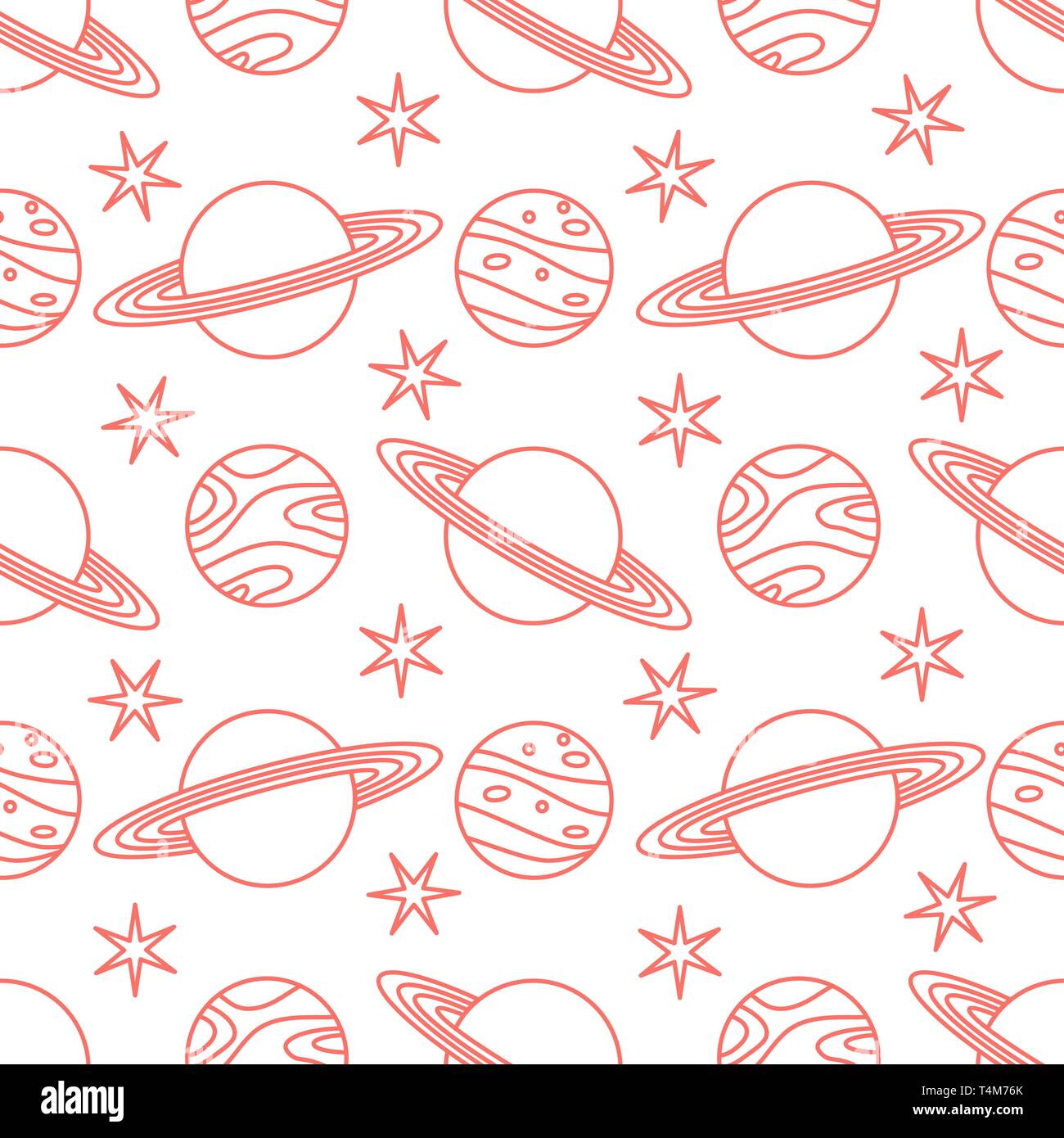 Seamless vector pattern with planets, Saturn, stars. Space exploration ...