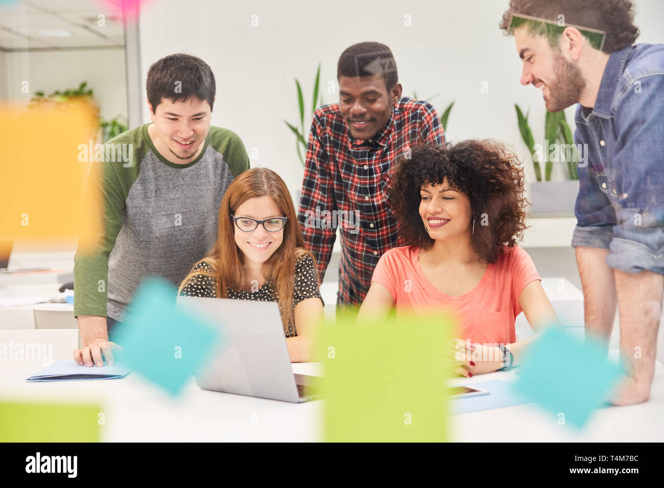 Creative start-up developer team at laptop computer in brainstorming ...