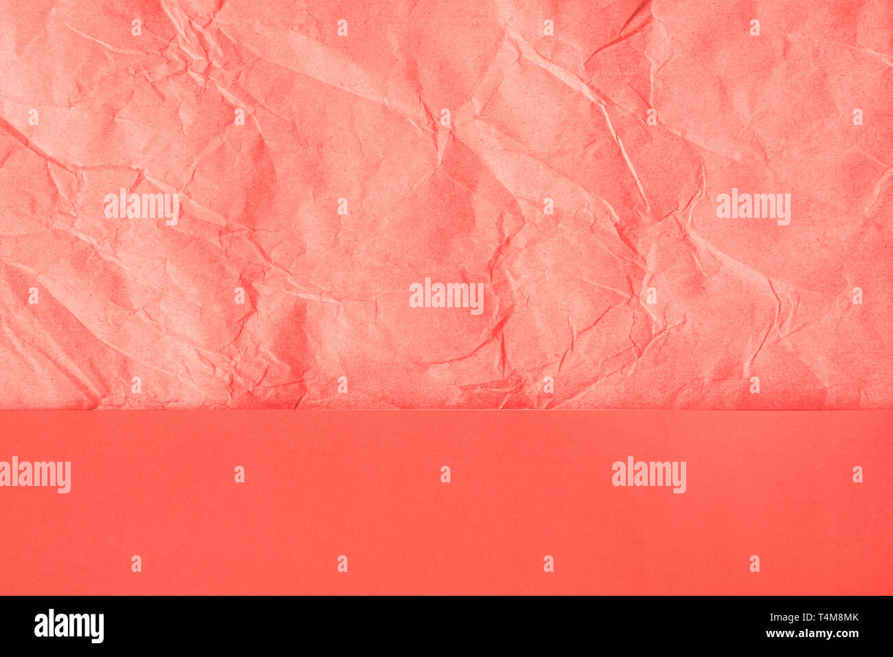 Trendy coral colored textured background. Crumpled orange-pink craft ...