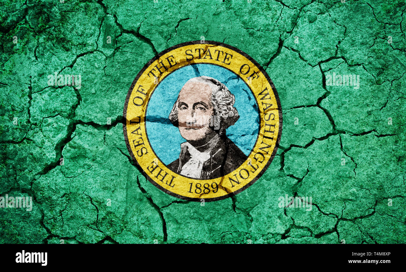 State flag of Washington on dry earth ground texture background Stock ...