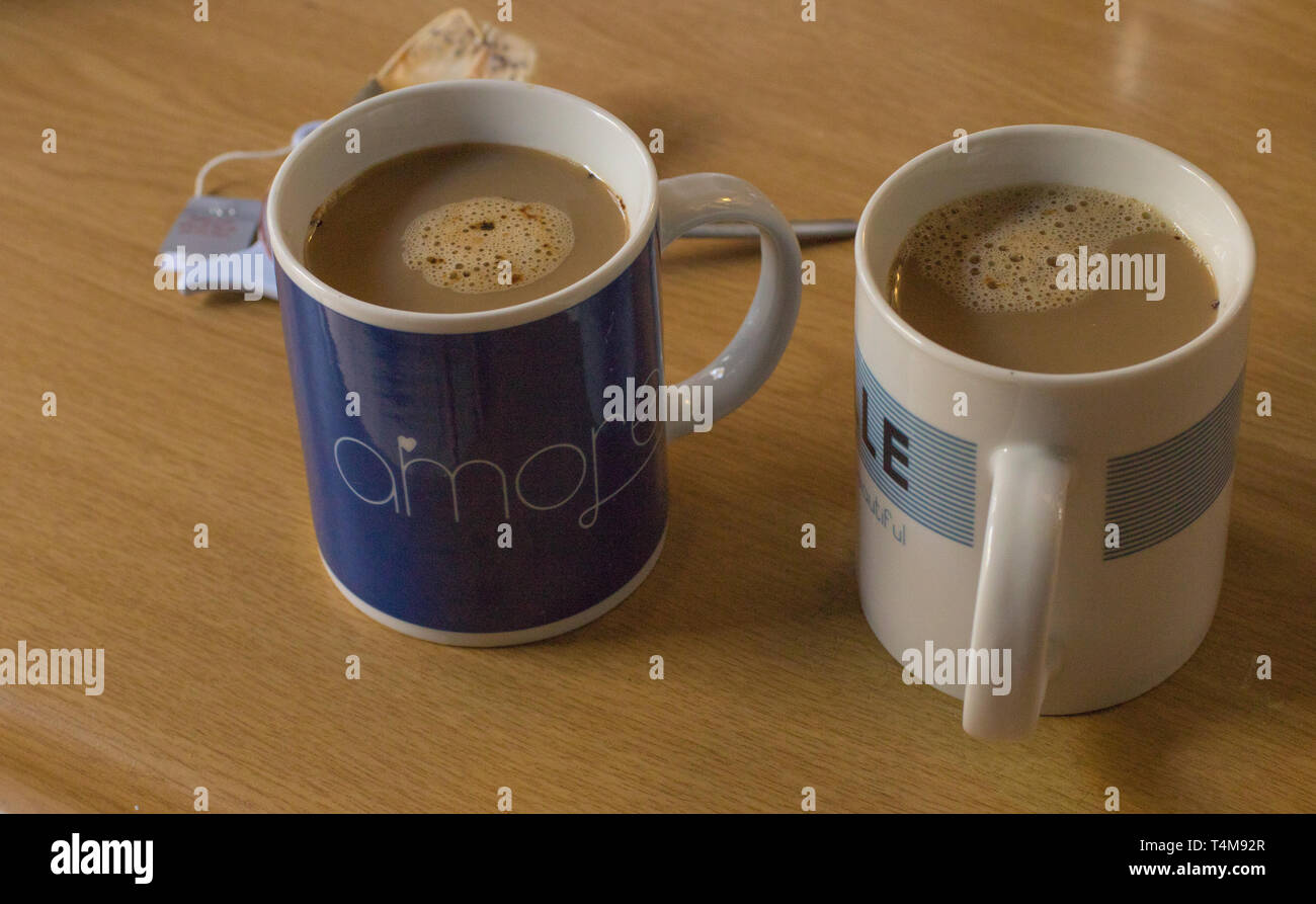 Morning coffee - two cups of coffee being made first thing in the ...