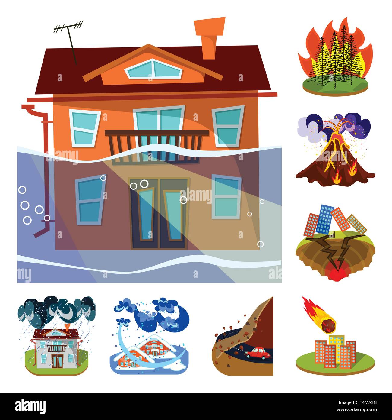 Vector illustration of cataclysm and disaster symbol. Collection of ...