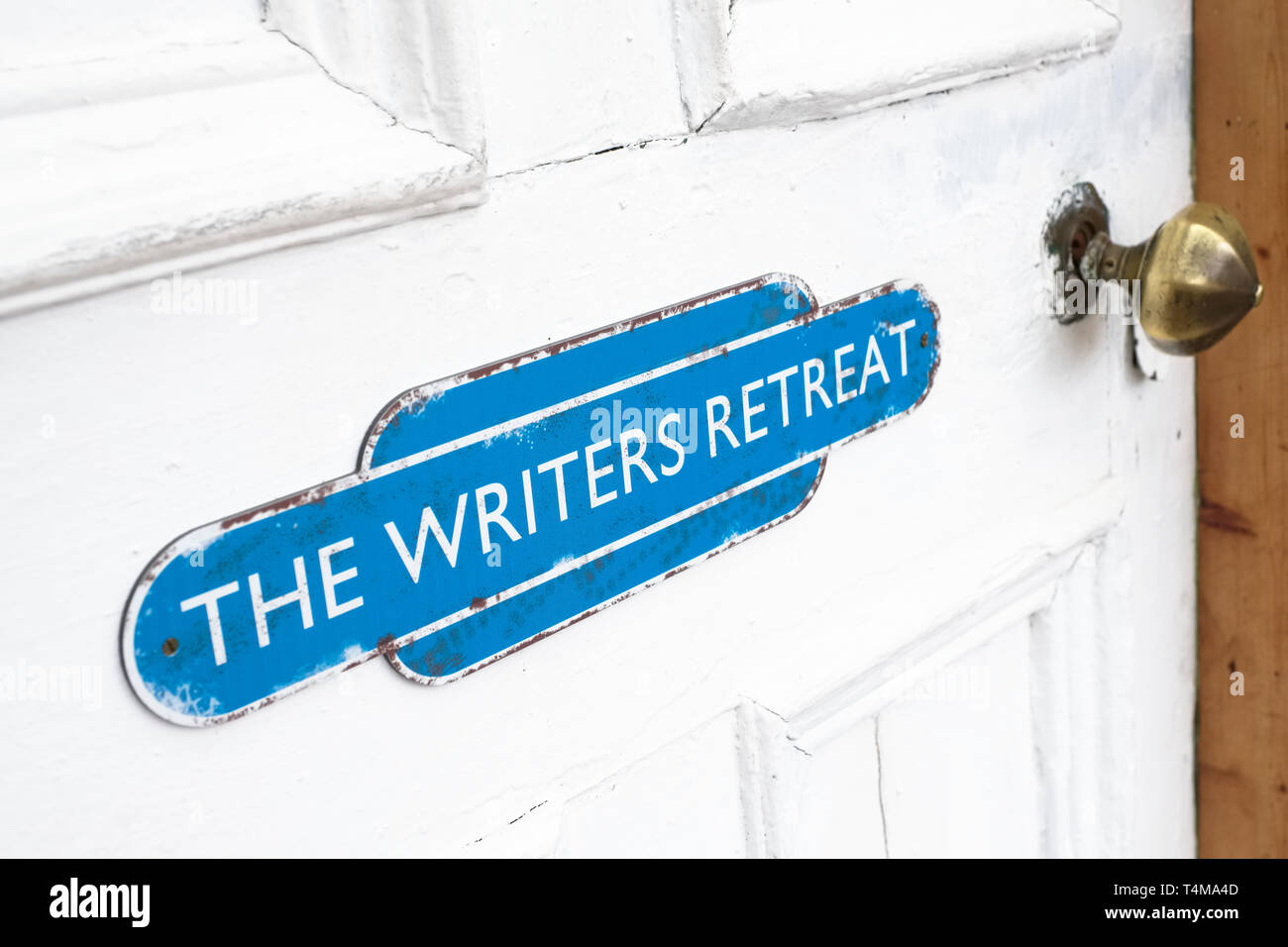 Writers retreat door sign at entrance to quiet peace room for ...