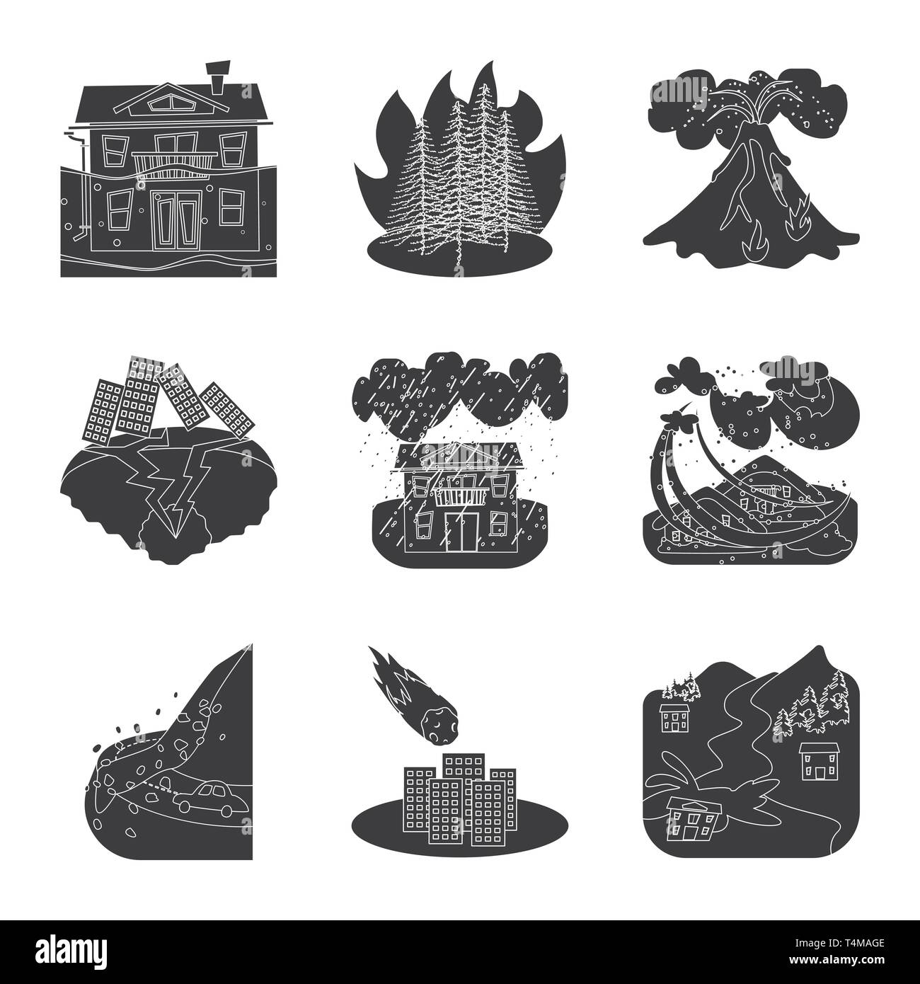 Vector design of calamity and crash symbol. Collection of calamity and ...