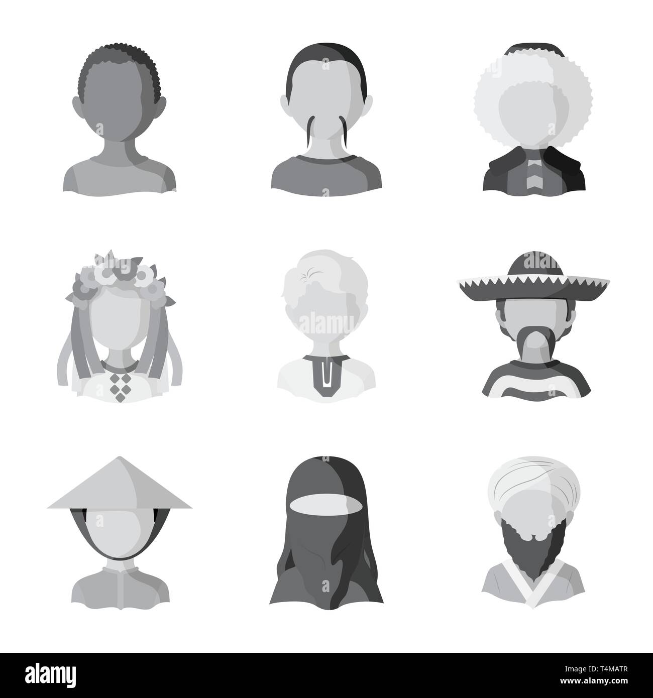 Vector illustration of person and culture sign. Set of person and race ...