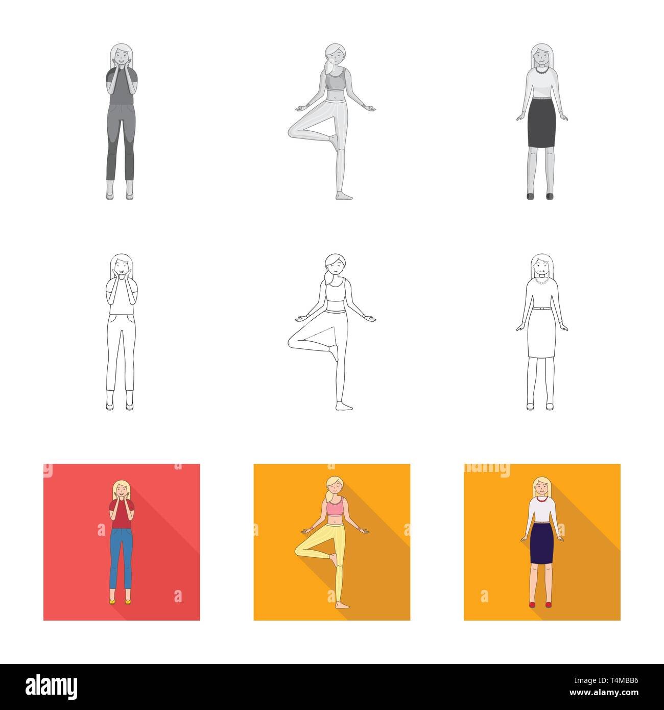 Vector design of posture and mood icon. Set of posture and female stock ...
