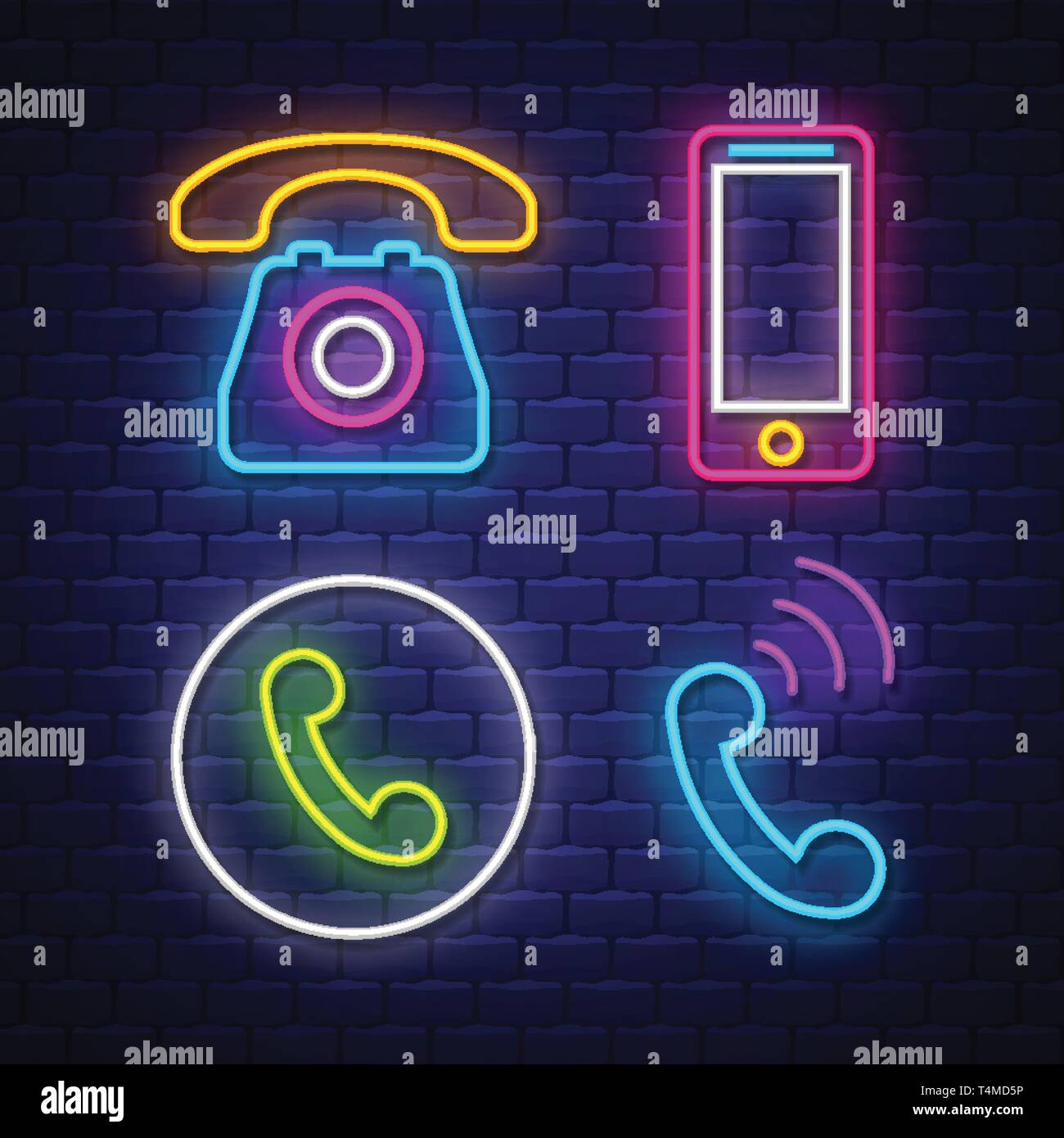 Phone communication neon signs collection. Phone communication signs ...