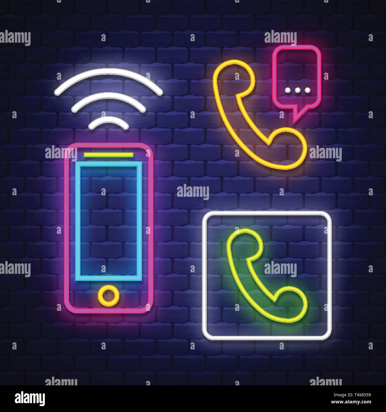 Phone communication neon signs collection. Phone communication signs ...