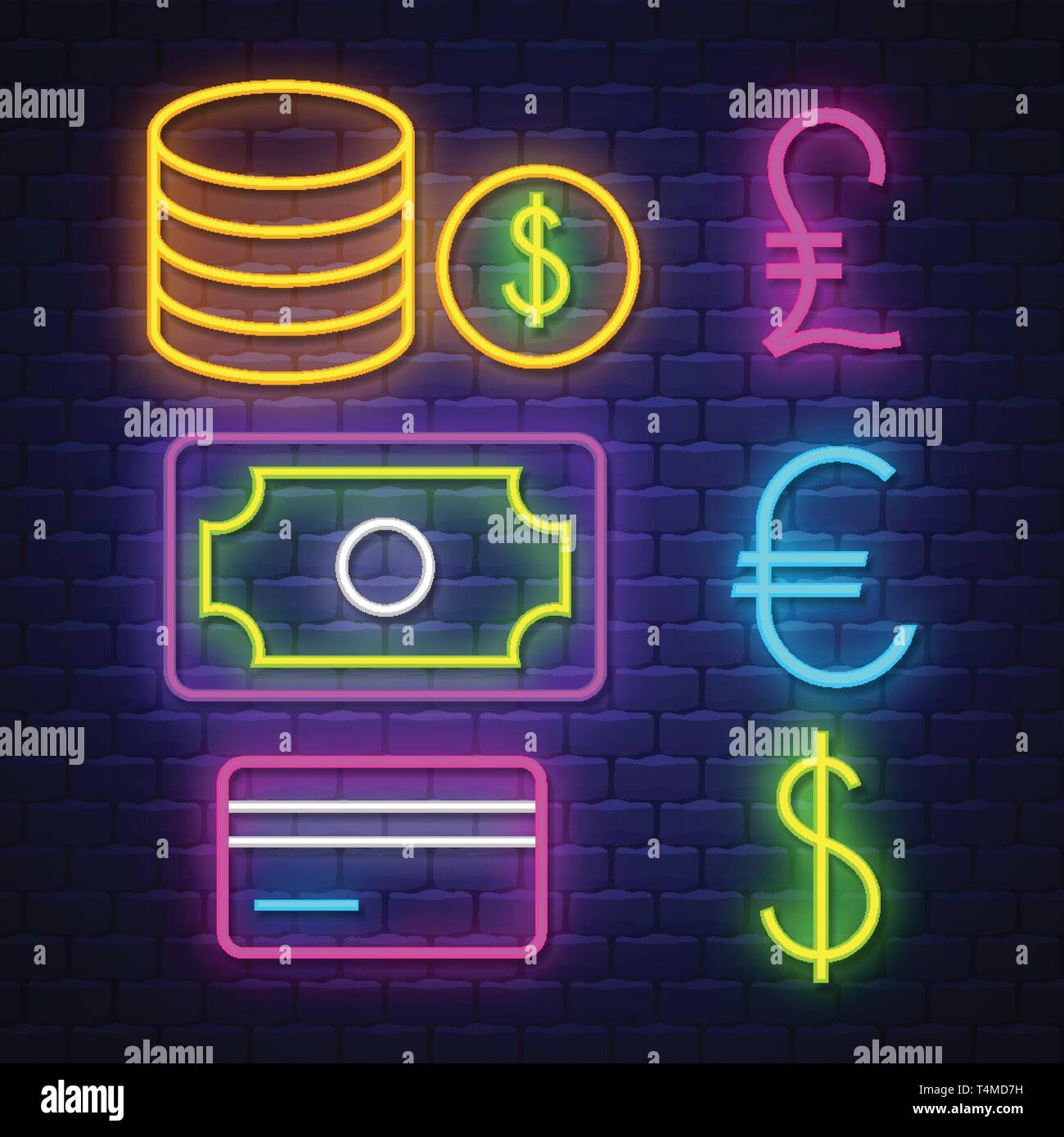 Money and banking neon signs collection. Money and banking signs. Neon ...